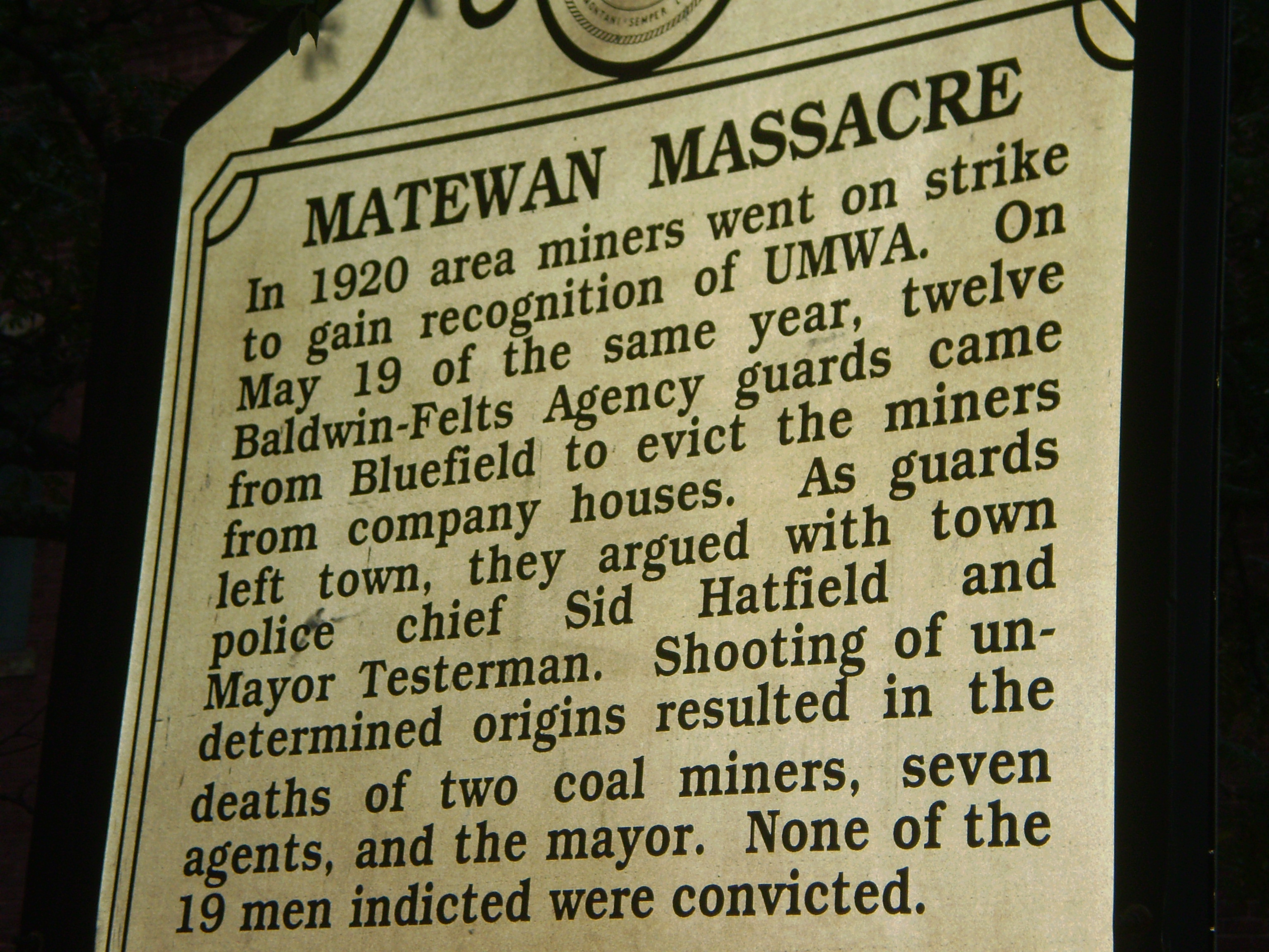Matewan Massacre Historical Marker (2008) | Brandon Ray Kirk