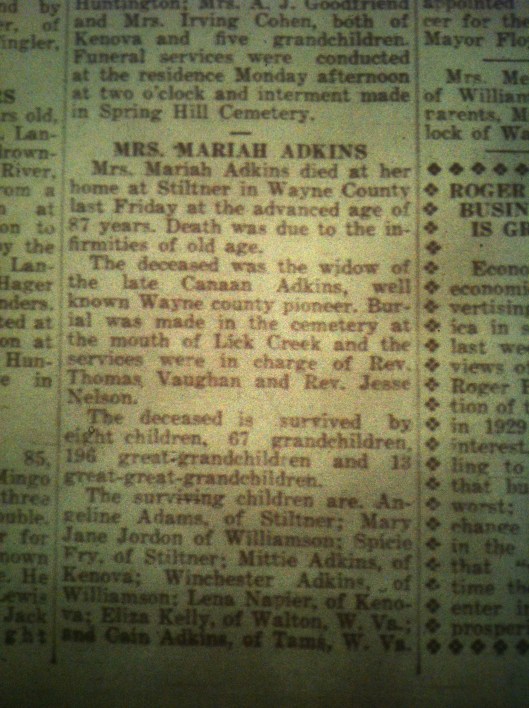 Mariah (Vance) Adkins Obituary (1931) | Brandon Ray Kirk